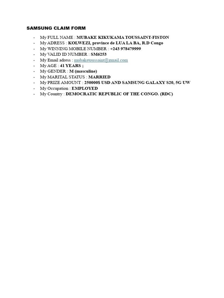 Samsung Claim Form | PDF