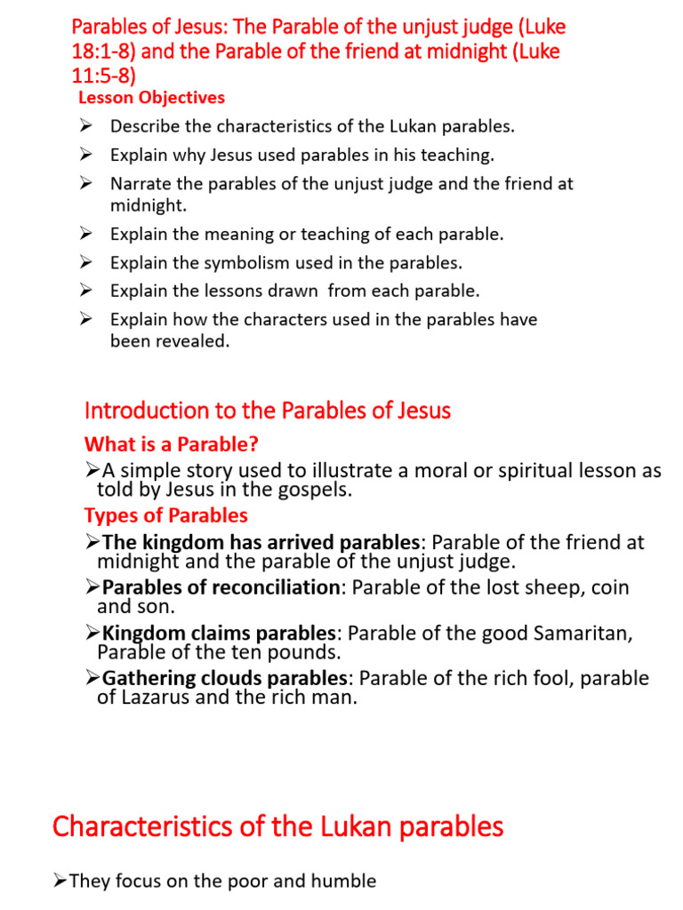 The Parable of The Unjust Judge and The Friend at Midnight | PDF ...