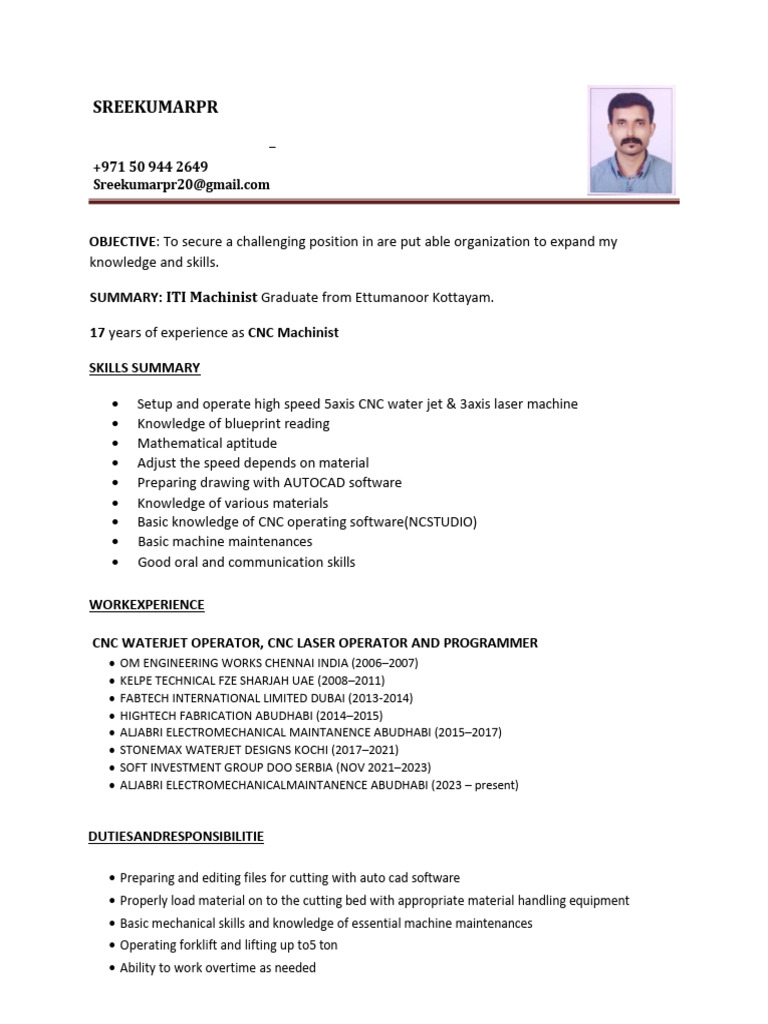 SREEKUMAR CV FEB 2025 | PDF