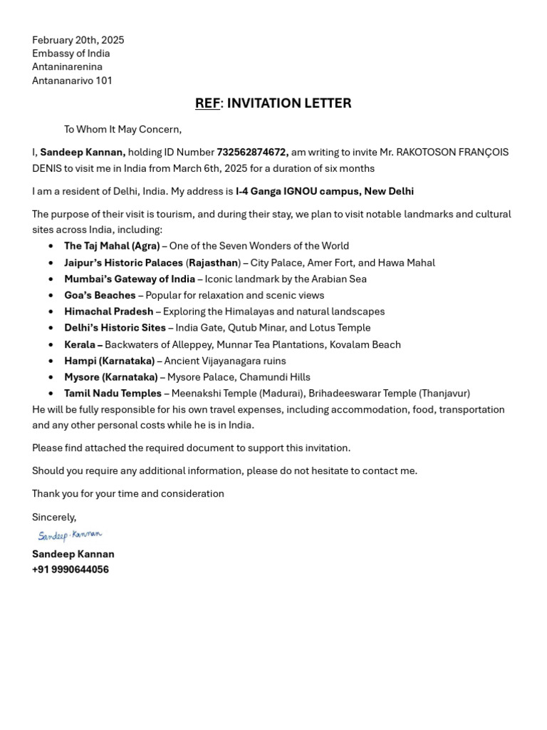 DENIS INVITATION LETTER FOR VISA (2) | PDF