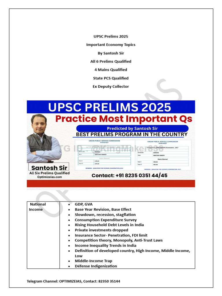 Economy Notes for UPSC Prelims 2025 | PDF | Taxes | Inflation