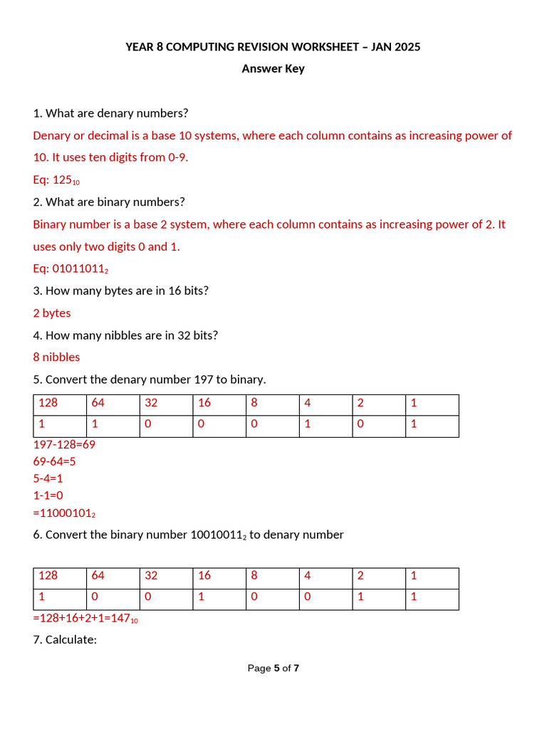 Year 8 - 1st Term Computing Revision Worksheet Answer Key - Jan 2025 | PDF | Data Compression ...