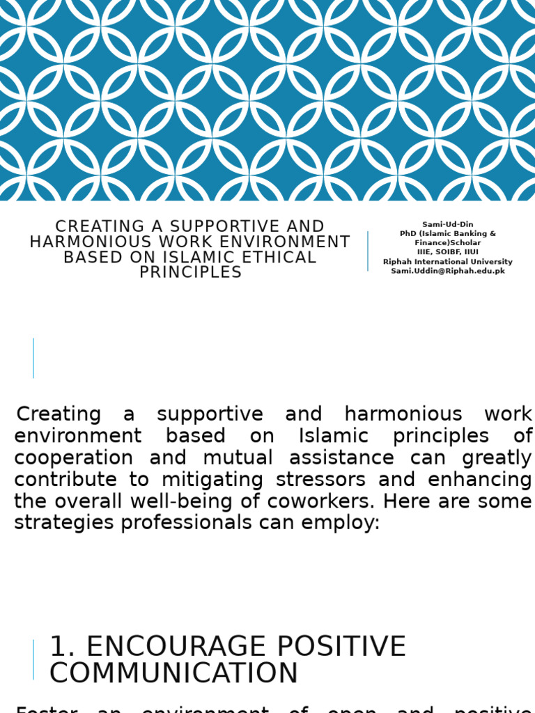 Creating a Supportive and Harmonious Work Environment Based on Islamic ...