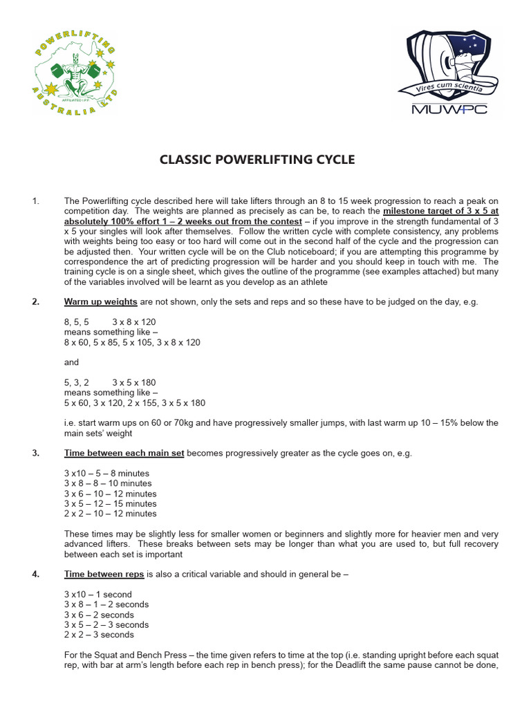Classic Powerlifting Cycle (Wilks Cycle) | PDF | Weight Training
