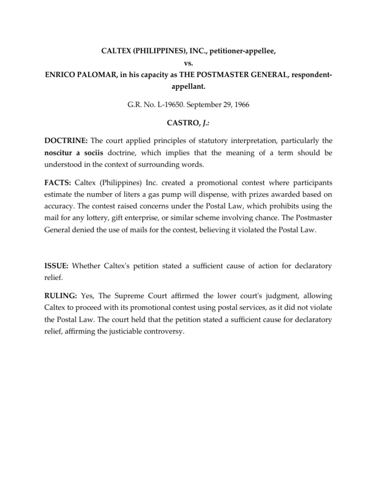 Caltex vs. Postmaster General: Contest Ruling | PDF