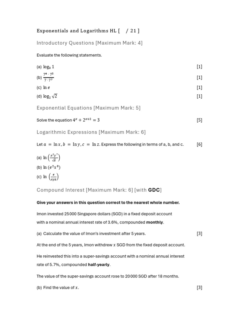 Exponentials and Logarithms HL_21 | PDF