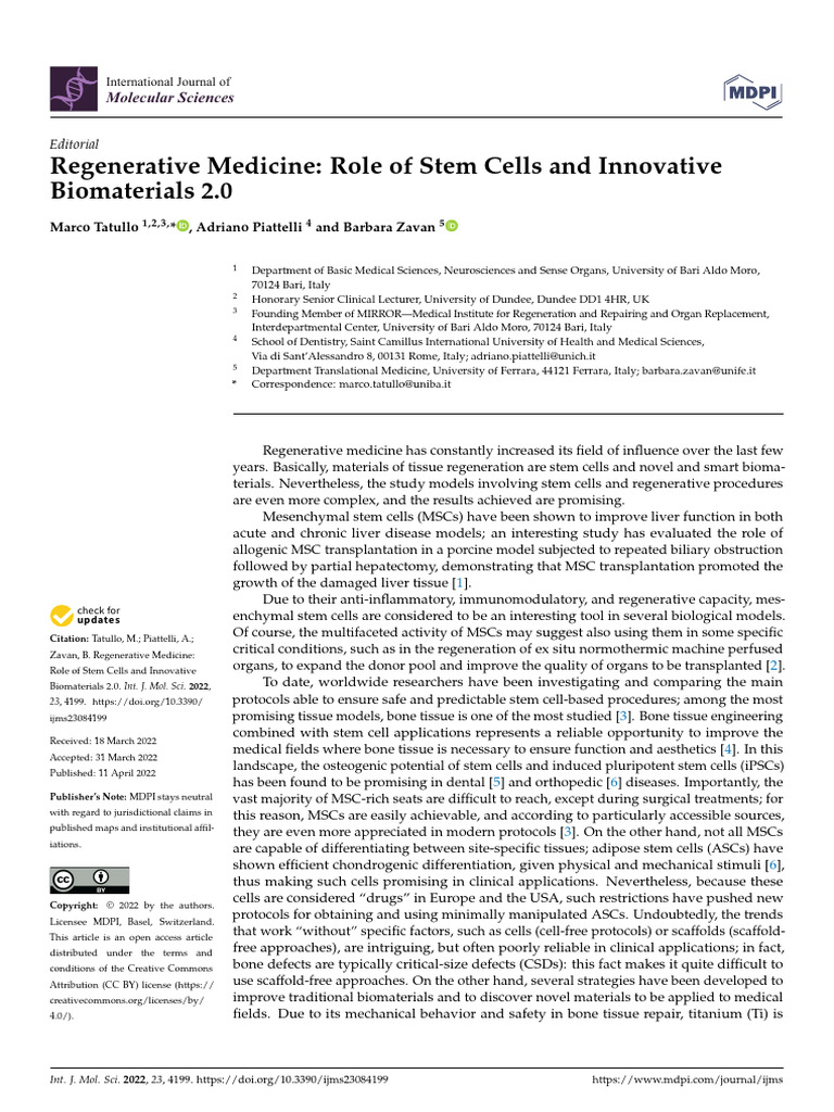 Regenerative Medicine Role of Stem Cells and Innov | PDF | Tissue ...
