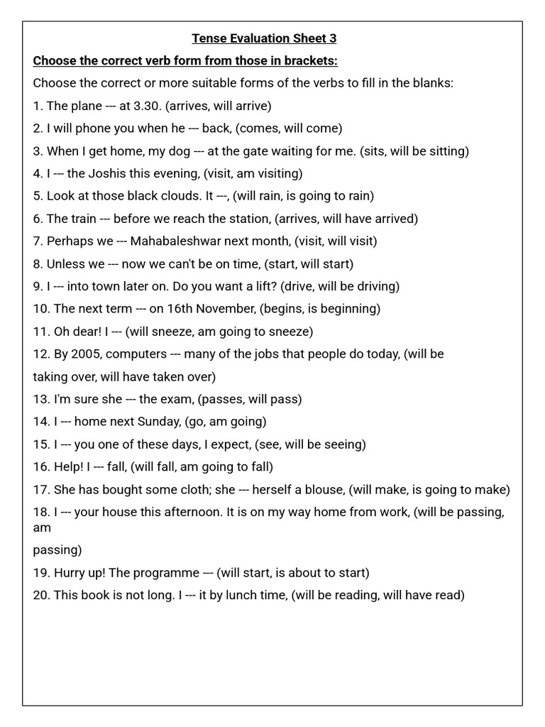 Grammar Evaluation Sheet 3 | PDF