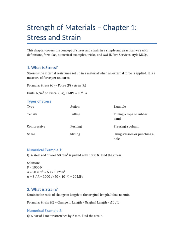 SOM Chapter1 Stress and Strain Detailed | PDF | Deformation (Engineering) | Young's Modulus