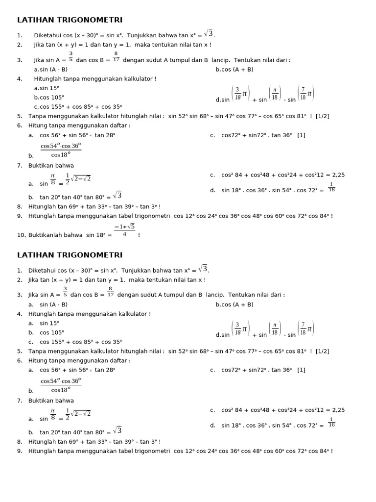 Latihan Trigonometri Lengkap dan Terbukti | PDF