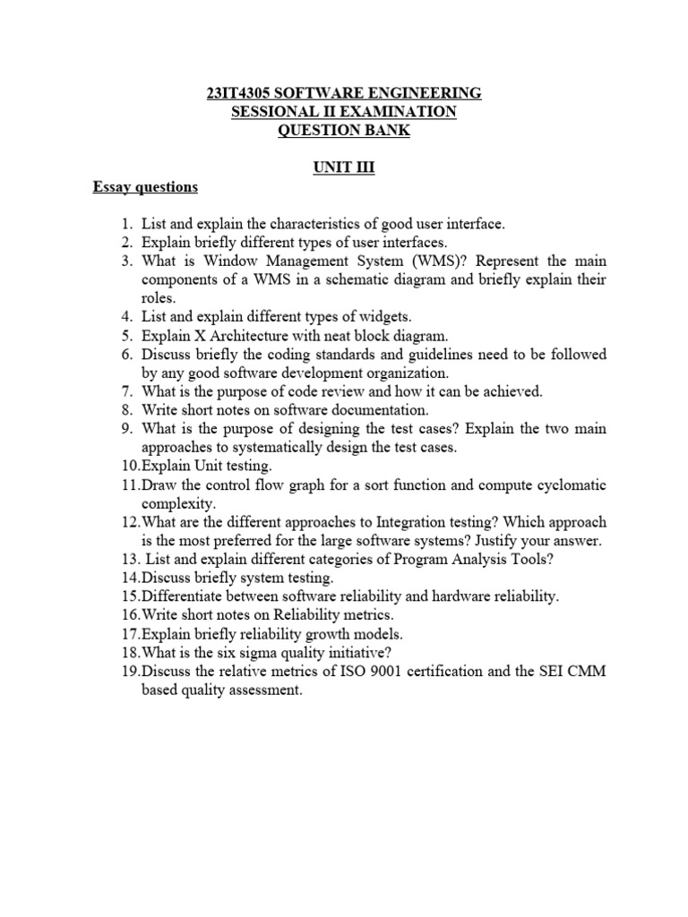 SE Sessional 2 Important Questions | PDF | Reliability Engineering ...