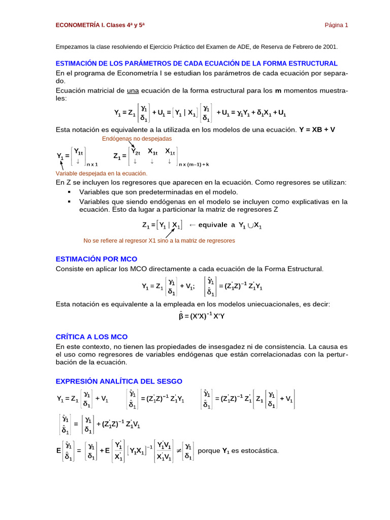Clase 4-5 | PDF | Mínimos cuadrados ordinarios | Econometría
