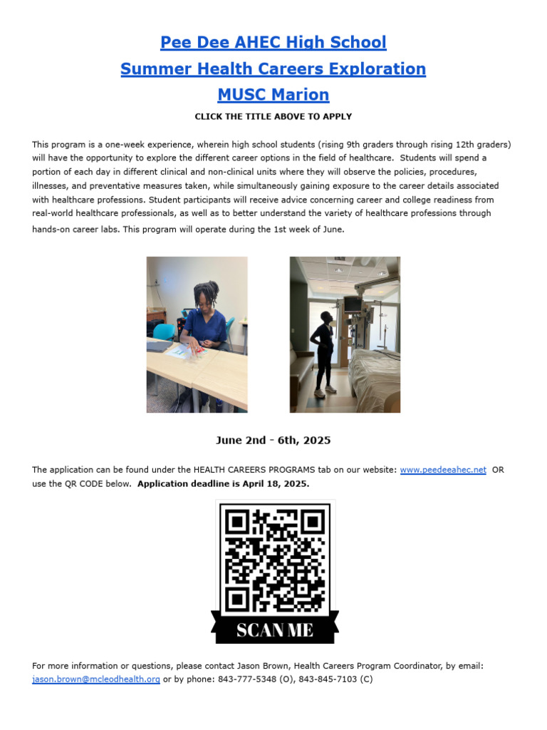 2025_Pee_Dee_AHEC_High_School_Summer_Health_Careers_Exploration ...