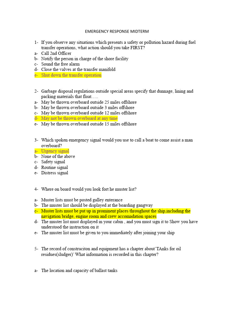 Emergency Response Midterm Exam Guide | PDF | Shipping | Water Transport