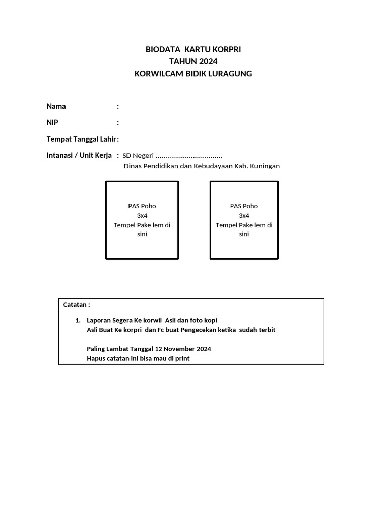 Biodata Kartu Korpri | PDF