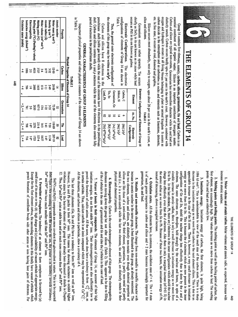 Chemistry of Group 14 Elements | PDF