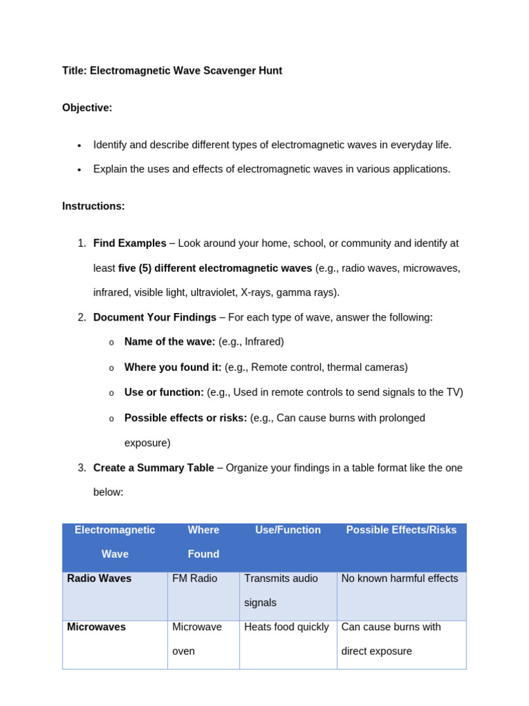 Physics 2 EM Wave Activity | PDF