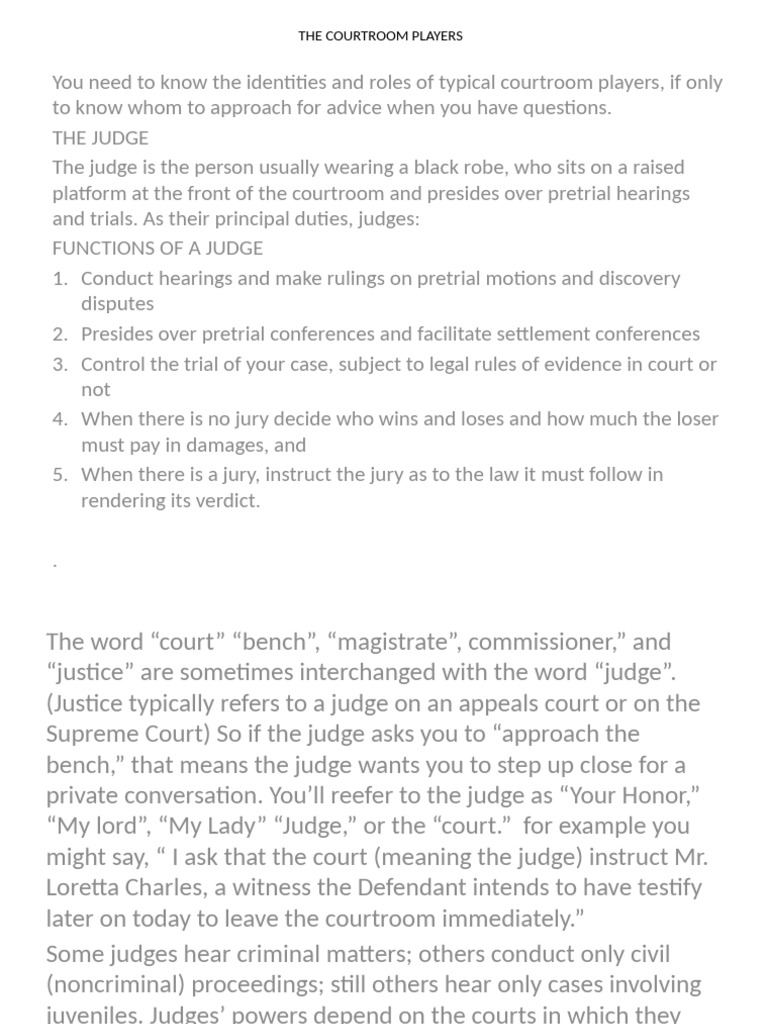 Understanding Courtroom Roles | PDF | Courtroom | Witness