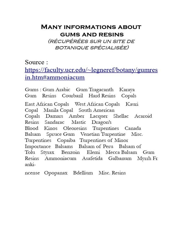 Gums and Resins - Botanical Web Site | PDF | Resin | Varnish
