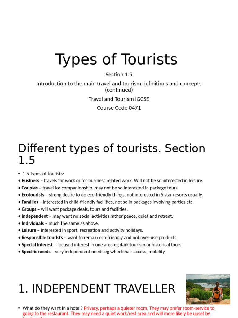 Types of Tourists Section 1.5 GCSE T&T 0471 | PDF | Tourism