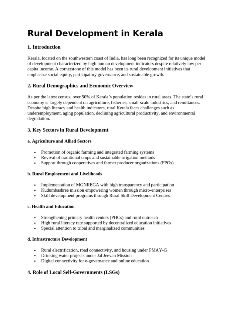Rural Development in Kerala | PDF | Agriculture | Kerala
