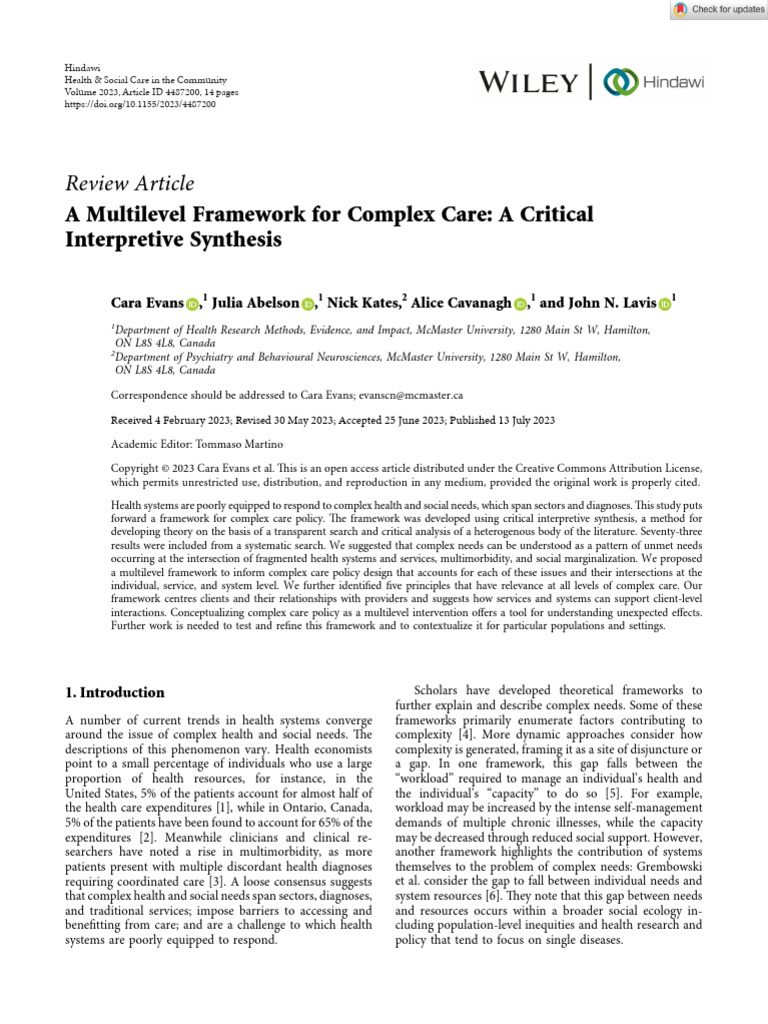 Multilevel Framework for Complex Care Policy | PDF | Systematic Review ...