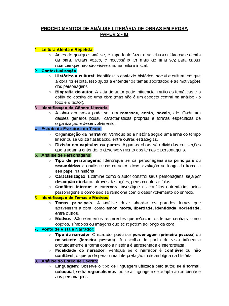 Procedimentos de Análise Literária de Obras em Prosa: PDF | PDF | Narrativa | Prosa