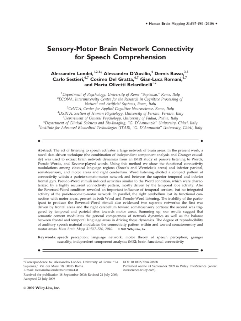 2010 Sensory Motor Brain Network Connectivity For Speech Comprehension ...