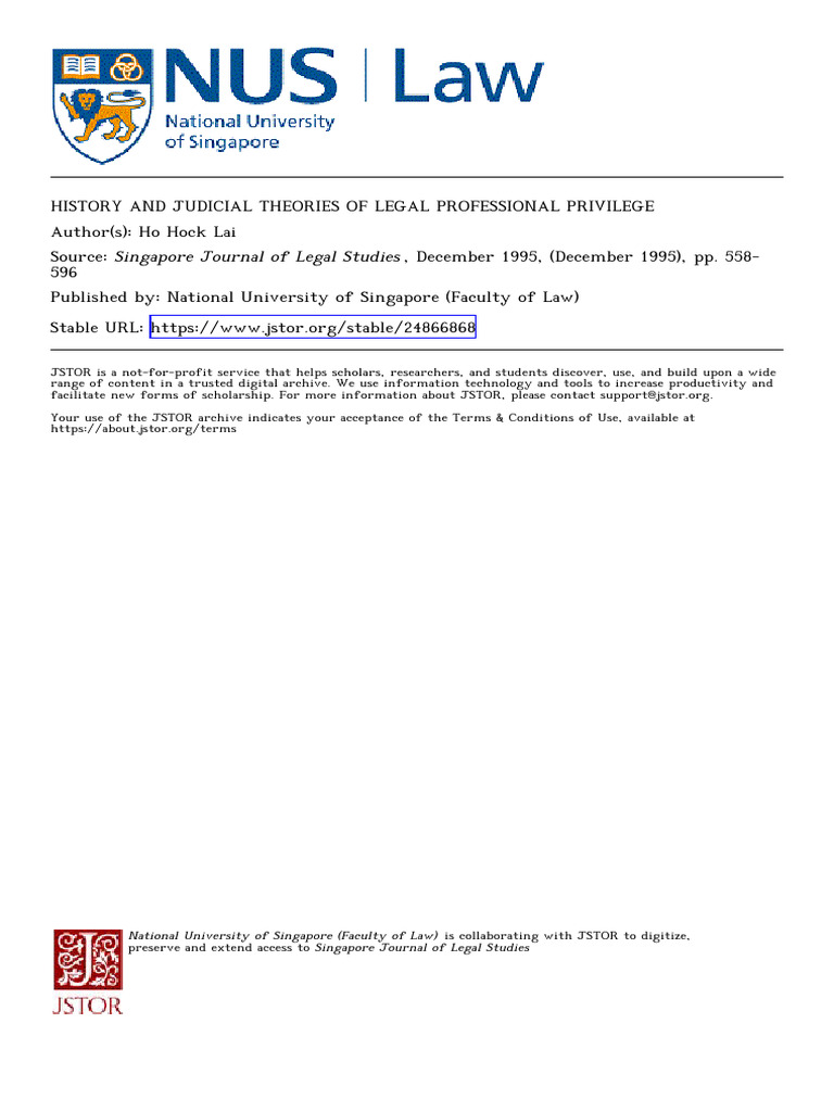 History and Judicial Theories of Legal Professional Privilege | PDF ...