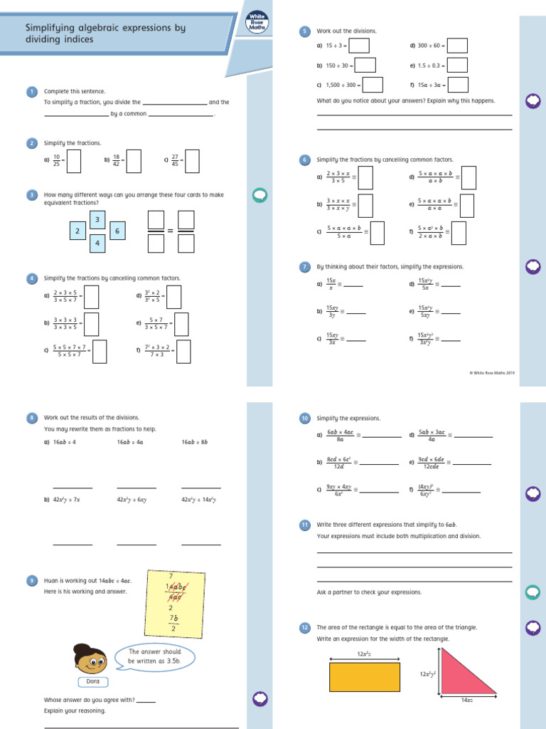 C Simplifying-Algebraic-Expressions-By-Dividing-Indices C | PDF | Mathematics | Elementary ...