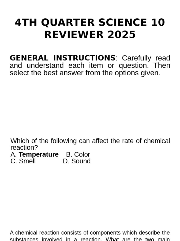 Science 10 Quarter 4 | PDF | Reaction Rate | Chemical Reactions