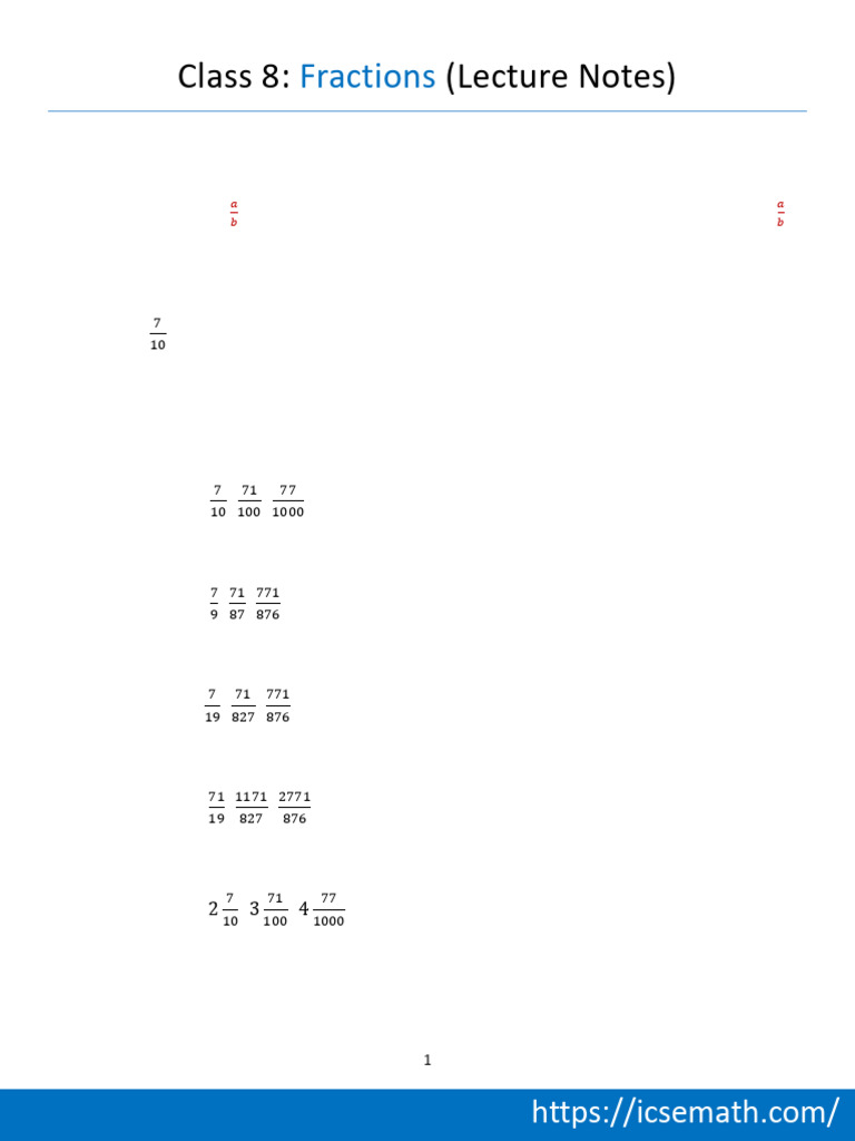 Class 8 Fractions: Types and Conversions | PDF | Mathematics | Algebra