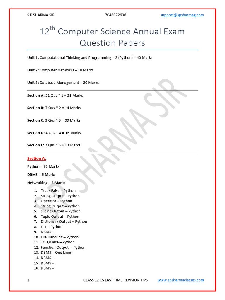 12th Computer Science Annual Exam Question Paper1 | PDF | Computer File | Text File