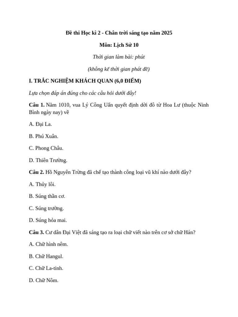 De Thi Hk2 Su 10 CTST Ds1 | PDF