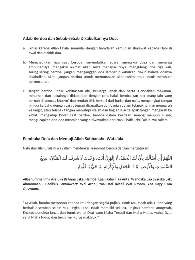 Adab Berdoa Dan Daftar Do'a | PDF