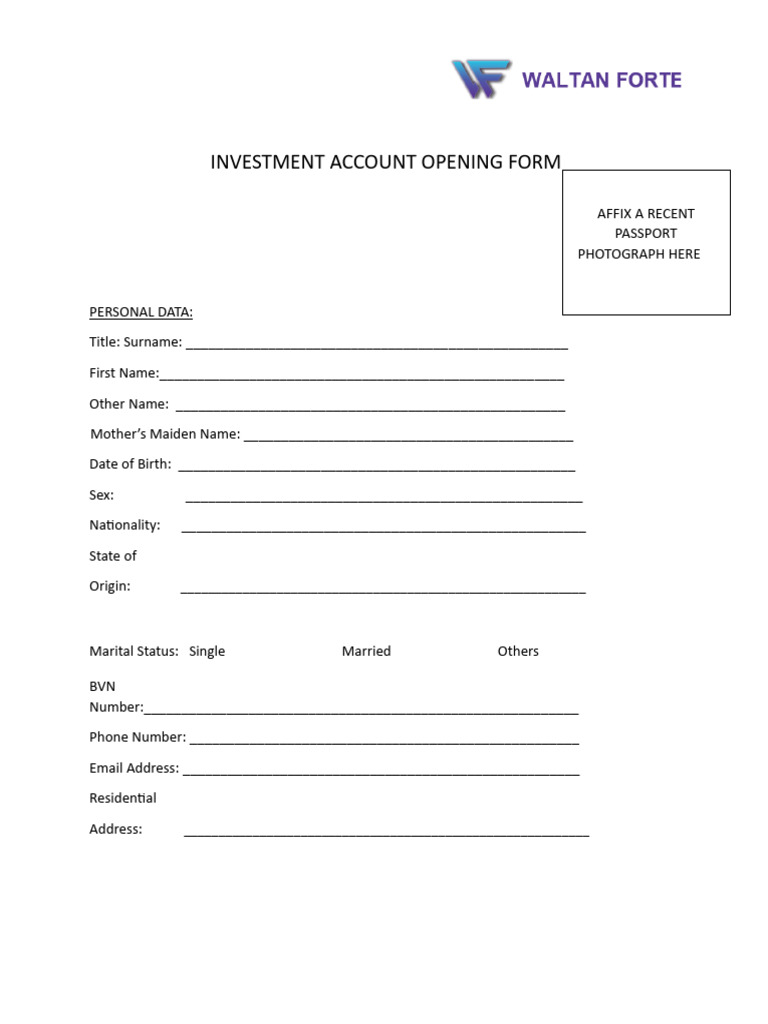 Waltan Individual Deposit Account Opening Form | PDF | Applications Of ...