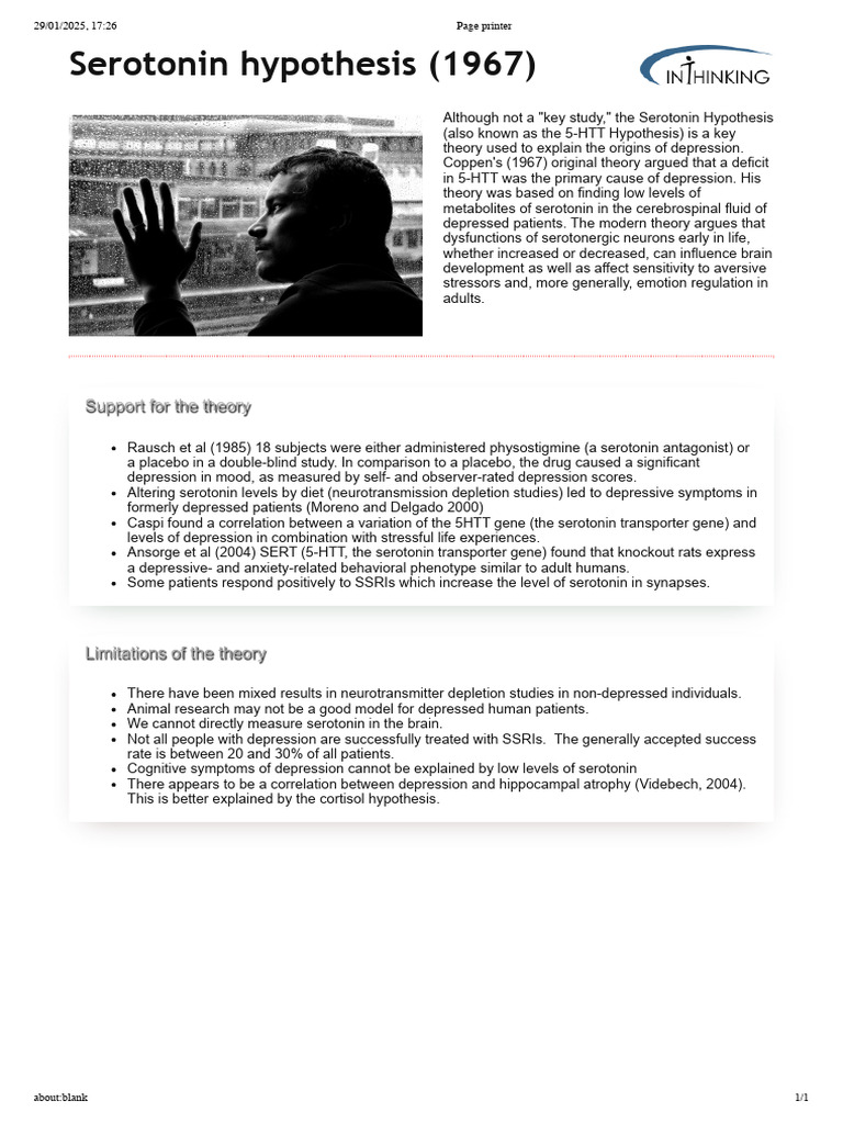 Serotonin_hypothesis__1967__etiology (1) | PDF | Serotonin | Major ...