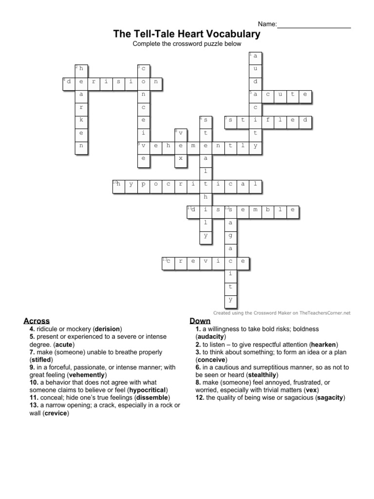 Tell-Tale Heart Crossword Puzzle | PDF