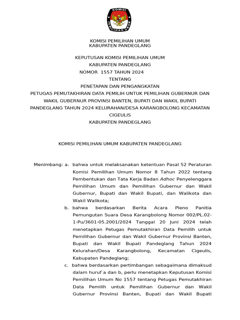 SK Penetapan Pantarlih | PDF