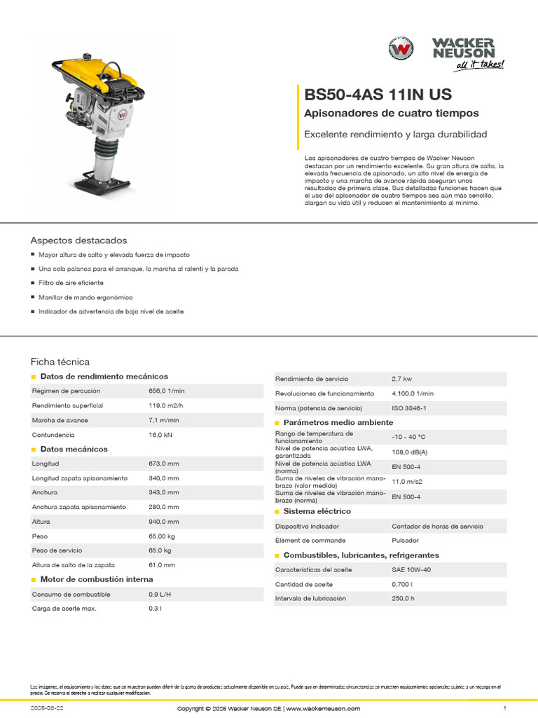 Wacker Neuson BS50-4AS 11IN US | PDF | Poder (Física) | Ingeniería mecánica