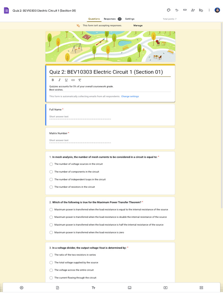 Quiz 2 - Electric Circuit 1 | PDF
