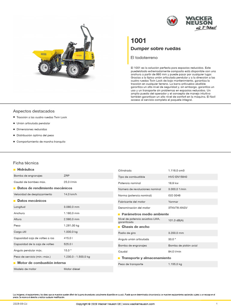 Wacker Neuson Dumper 1001 | PDF | Vehículo de motor | Vehículos