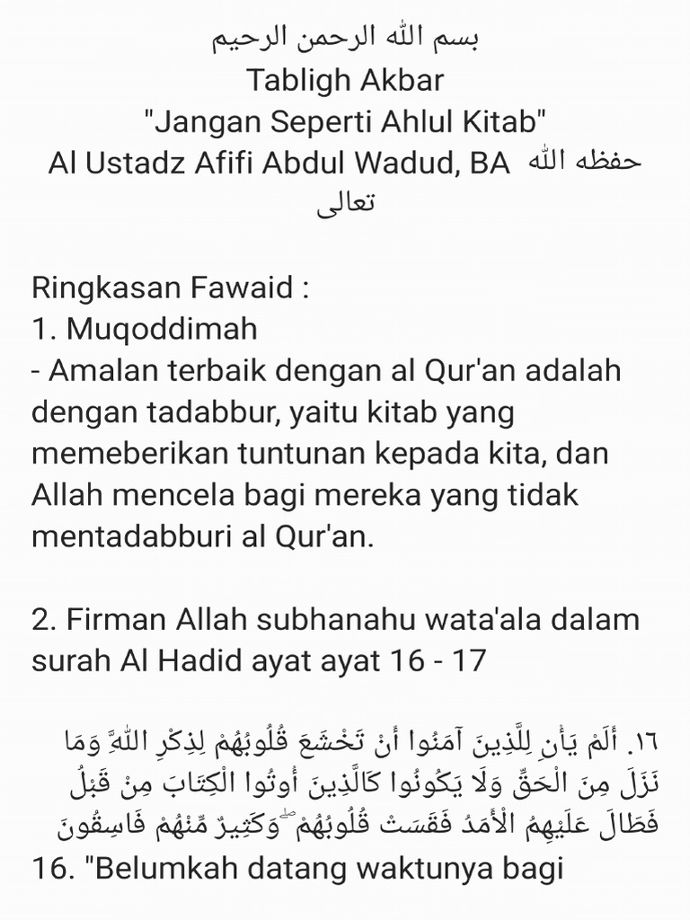 Tabligh Akbar - Jangan Seperti Ahlul Kitab - | PDF