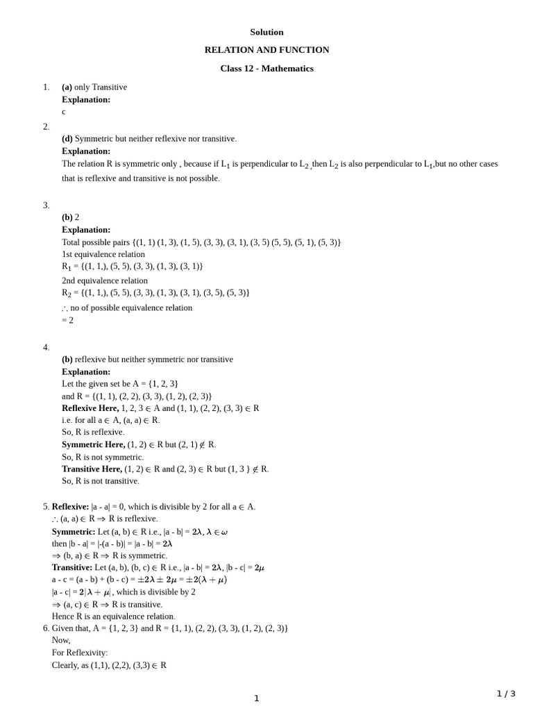 Reltaion Func 12th Board 06 03 Key | PDF | Mathematical Physics | Mathematical Analysis