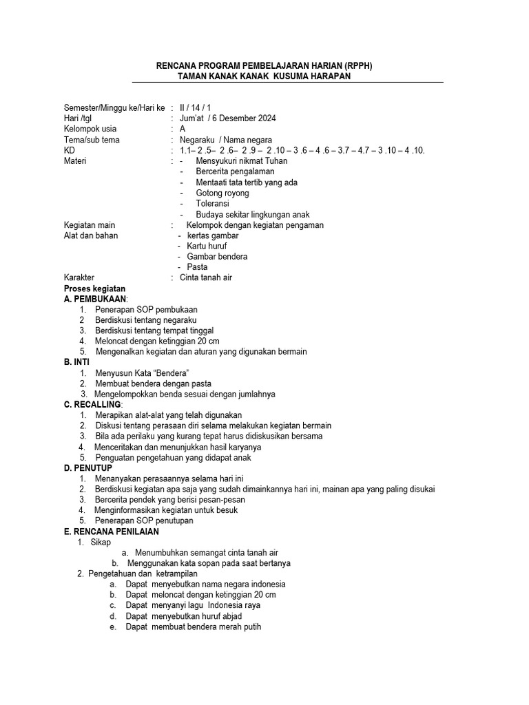 Lampiran RPPH PKM 1 | PDF
