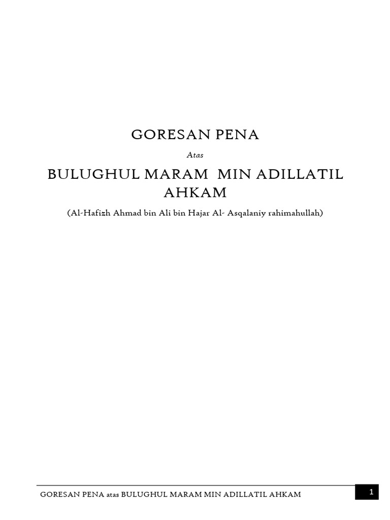 GORESAN PENA Atas BULUGHUL MARAM (Kitab Thaharah) | PDF
