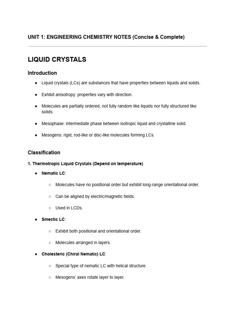Unit 1 - Engineering Chemistry Notes (Concise & Complete) | PDF ...