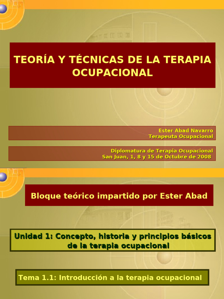 Tema 1.1 Introduccion A La To | PDF | Terapia ocupacional | Terapia