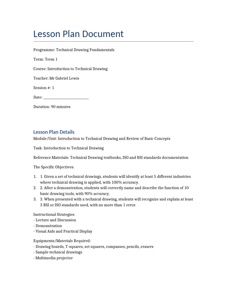 Completed Lesson Plan Day1 | PDF | Technical Drawing | Drawing