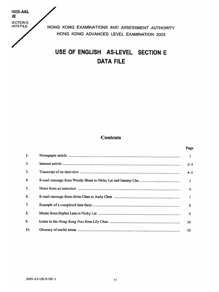 2003 Use of English Section E Data File | PDF